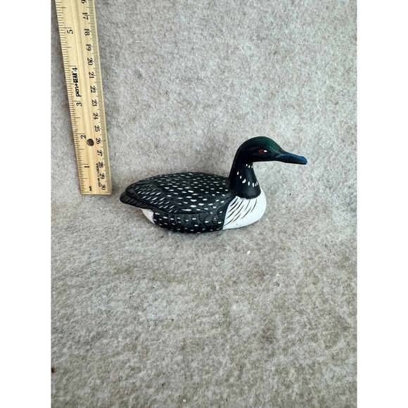 Accents | Loon Figurine Hand Painted Black White Green Eyes Lake Decor ...